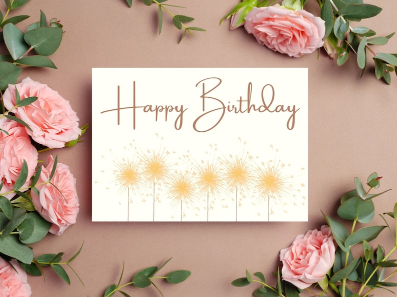 Printable Happy Birthday Card Sparklers, Digital Printable Elegant ...