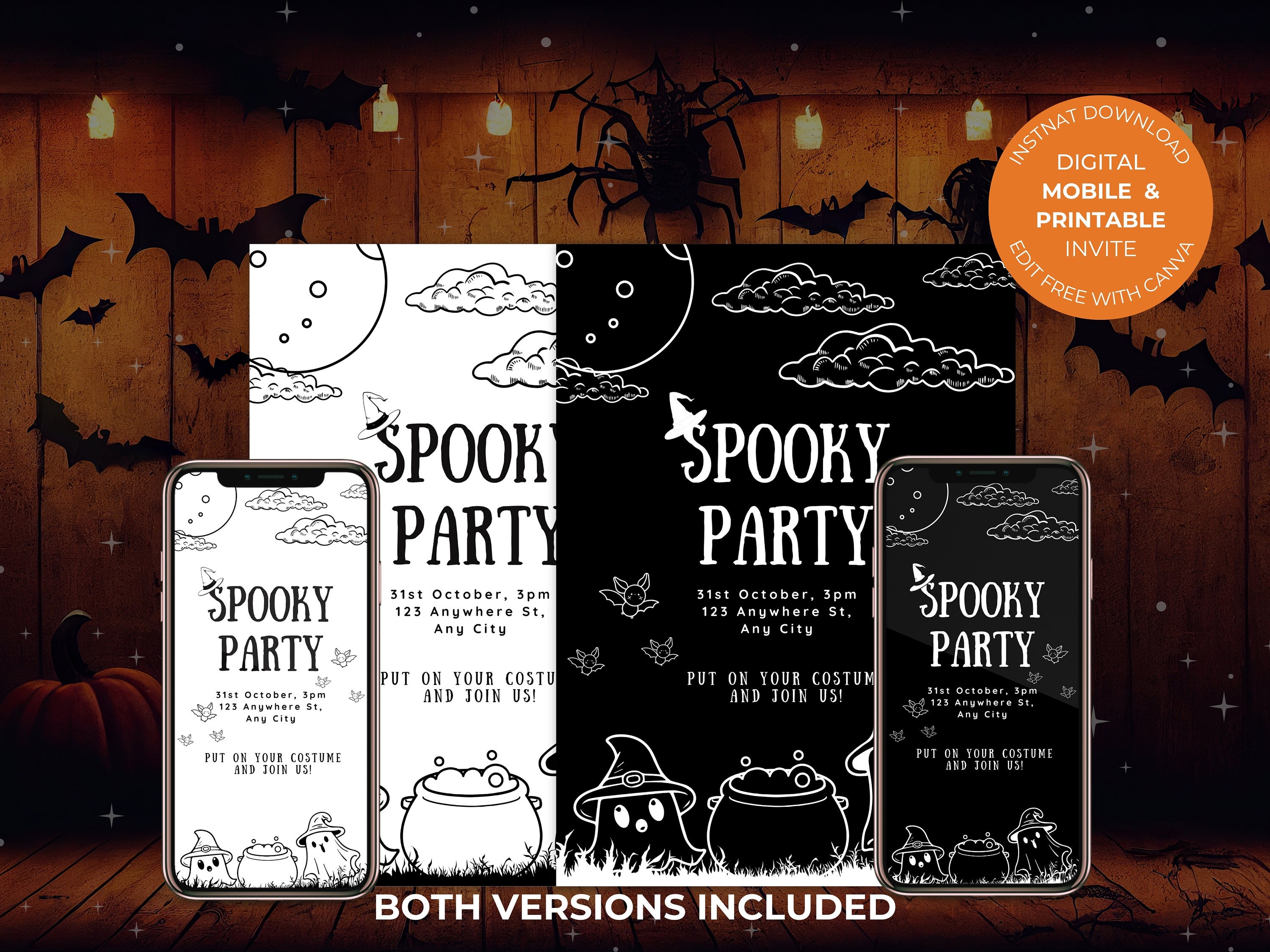 Digital Halloween Mobile & Printable Editable Invitation Template ...