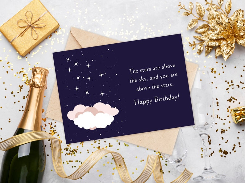 Printable Happy Birthday Funny Text Card Shining Stars in the Sky ...