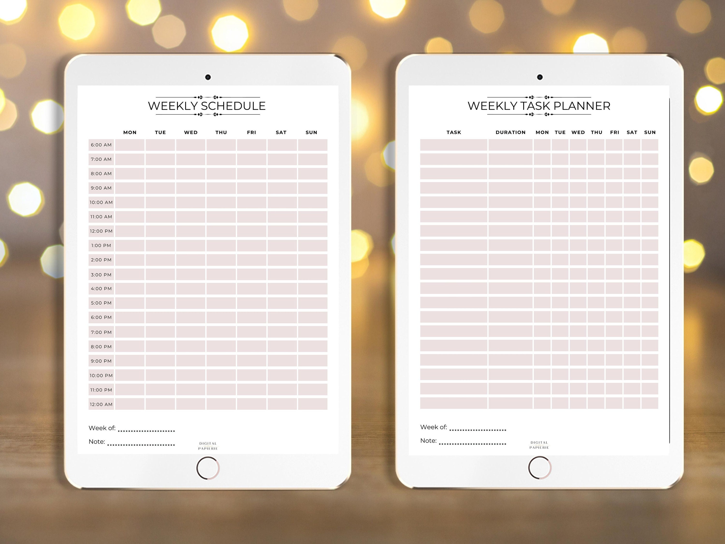 Hourly Weekly A4 & Letter Size Schedule and Task Digital Planner With ...