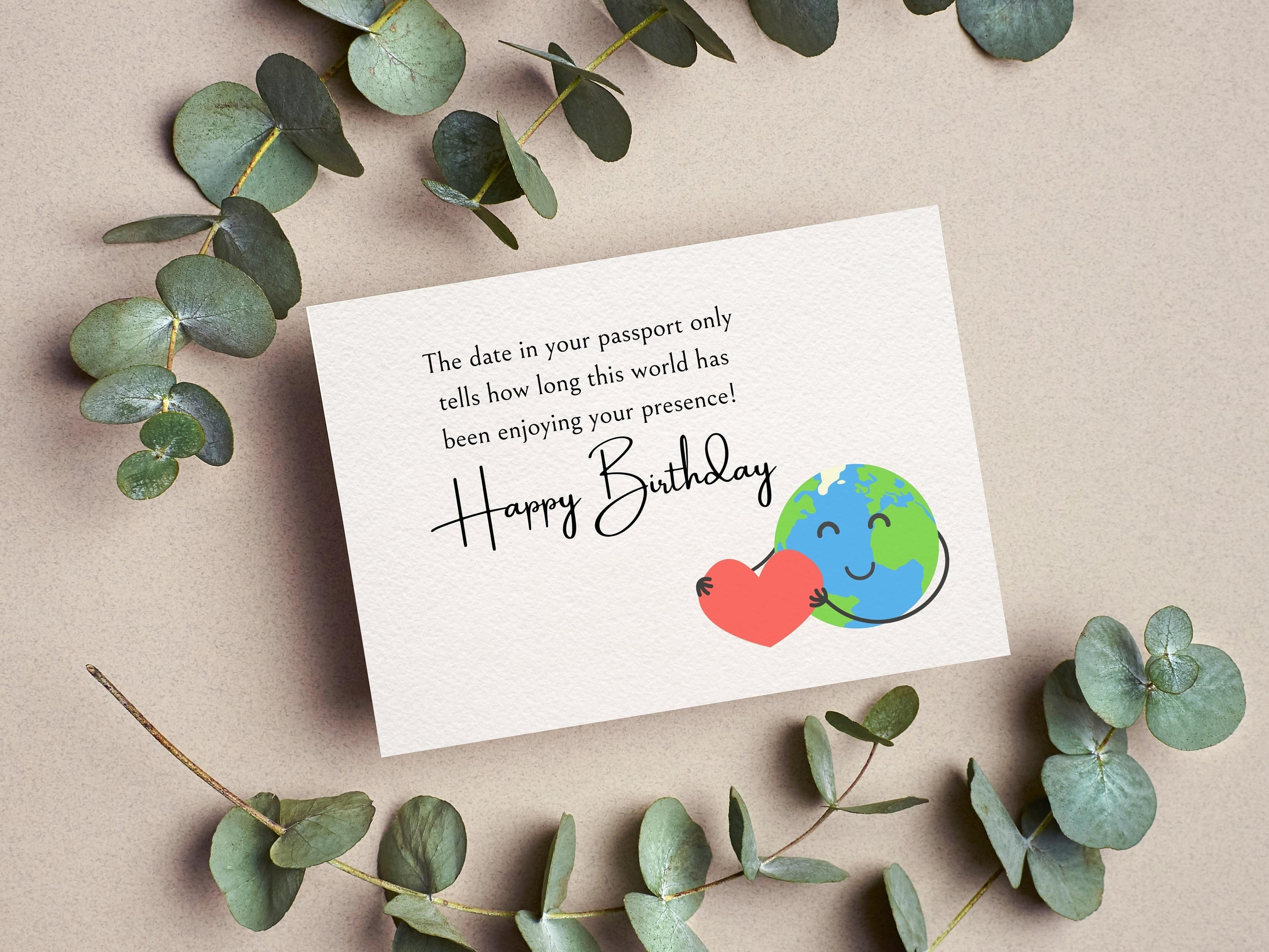Printable Happy Birthday Card World Heart, Digital Funny Text Wish ...