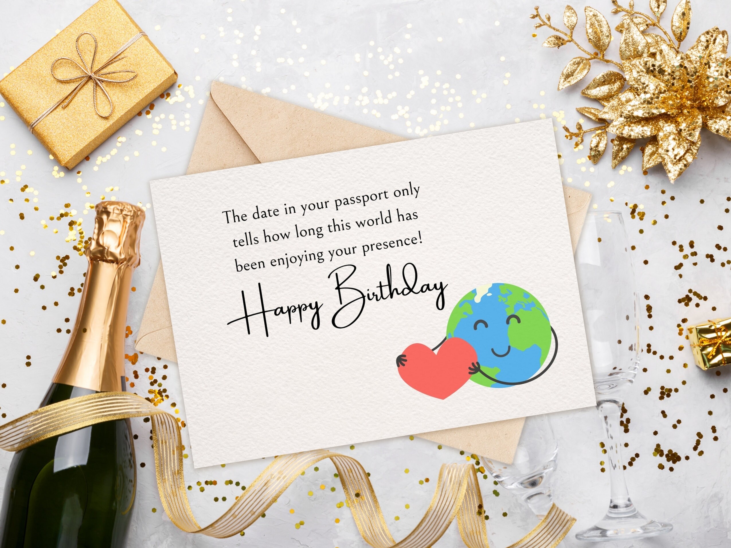Printable Happy Birthday Card World Heart, Digital Funny Text Wish ...