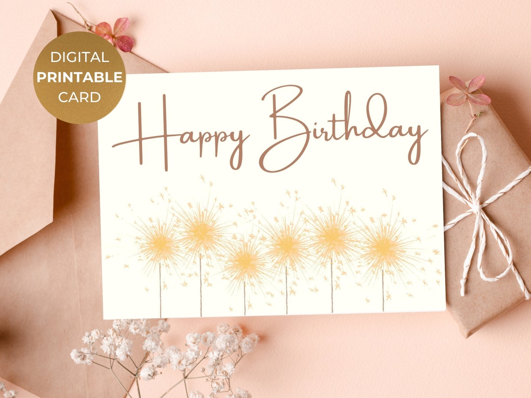 Printable Happy Birthday Card Sparklers, Digital Printable Elegant ...