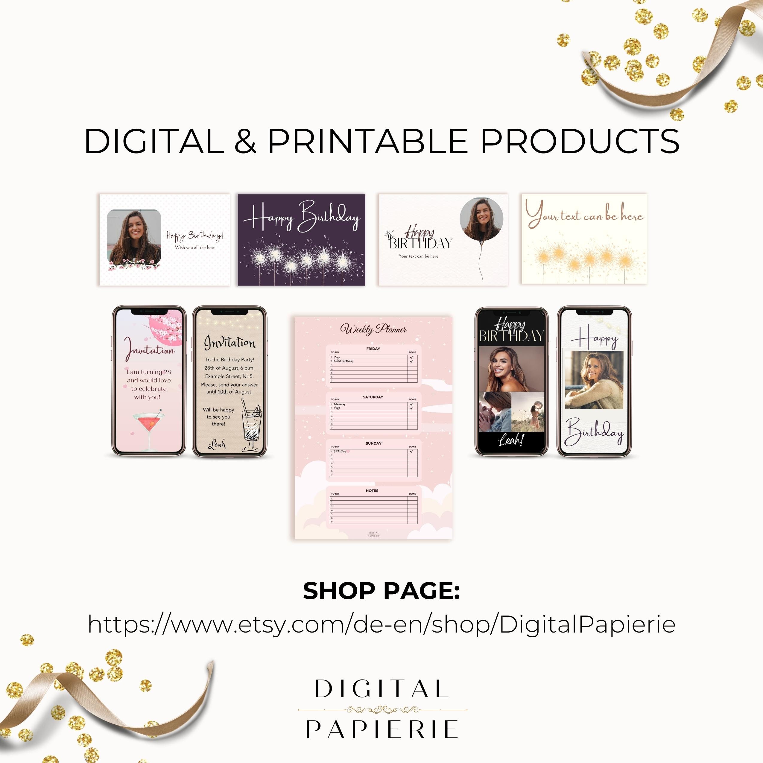 Printable Happy Birthday Card Heart Flowers, Digital Floral Hearts ...