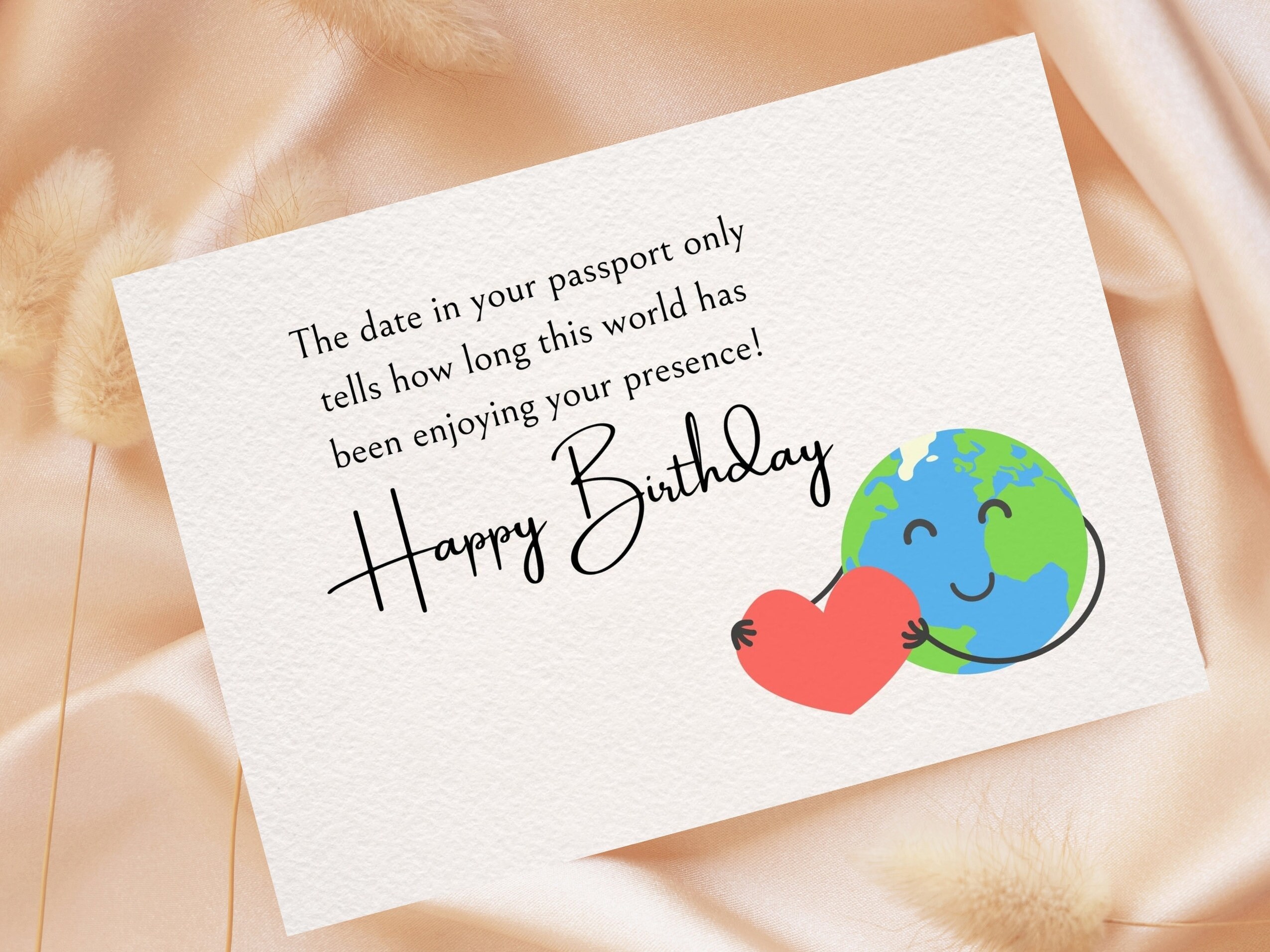 Printable Happy Birthday Card World Heart, Digital Funny Text Wish ...