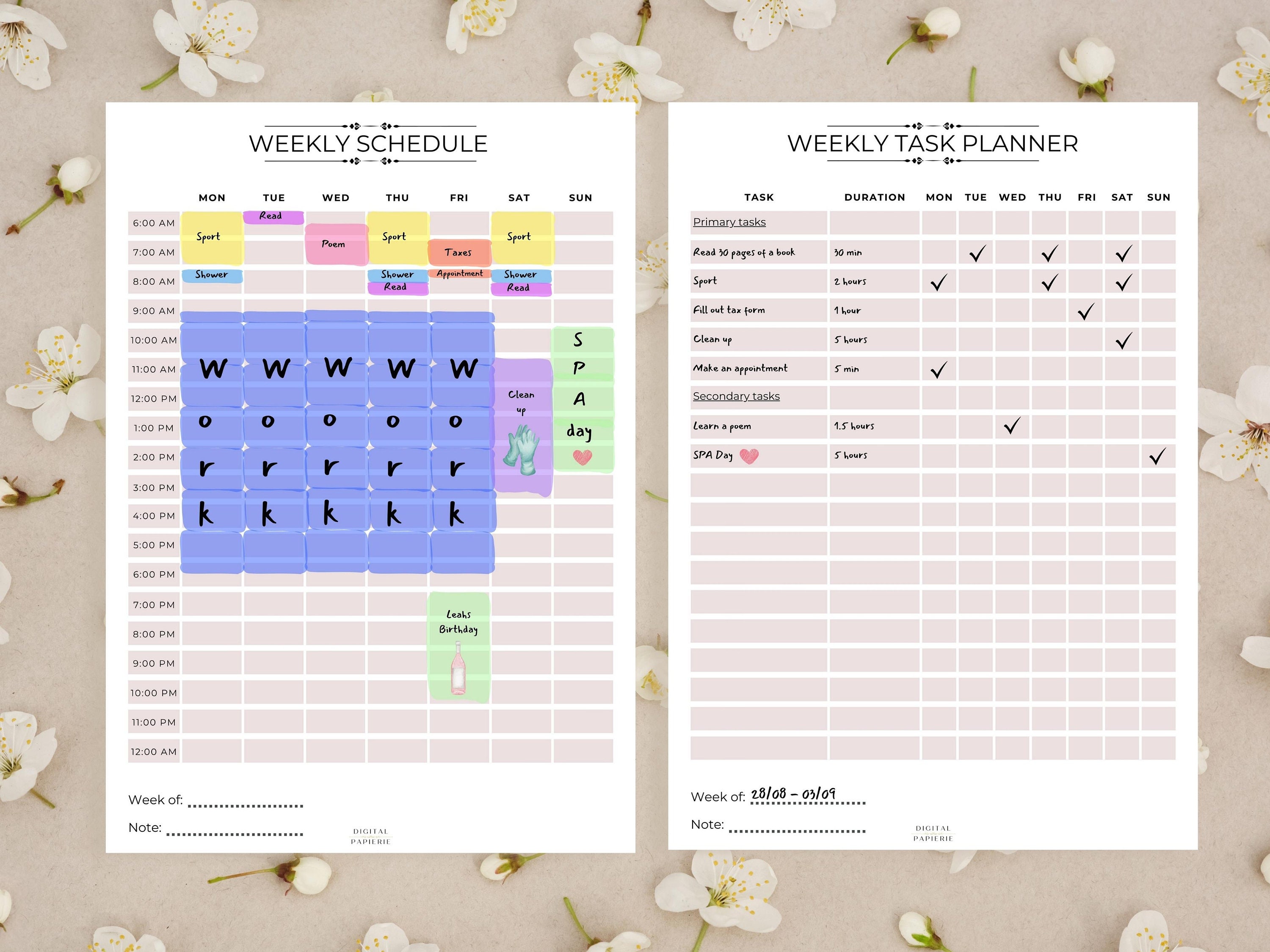 Hourly Weekly A4 & Letter Size Schedule and Task Digital Planner With ...