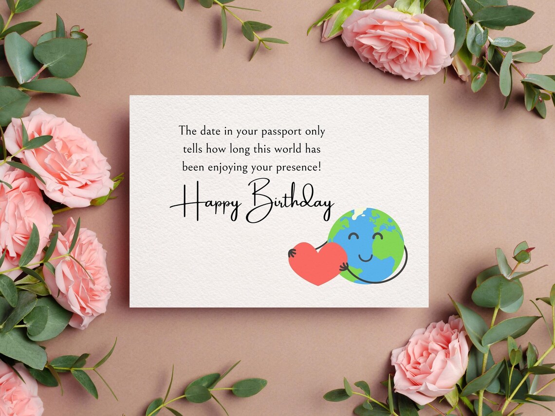 Printable Happy Birthday Card World Heart, Digital Funny Text Wish ...
