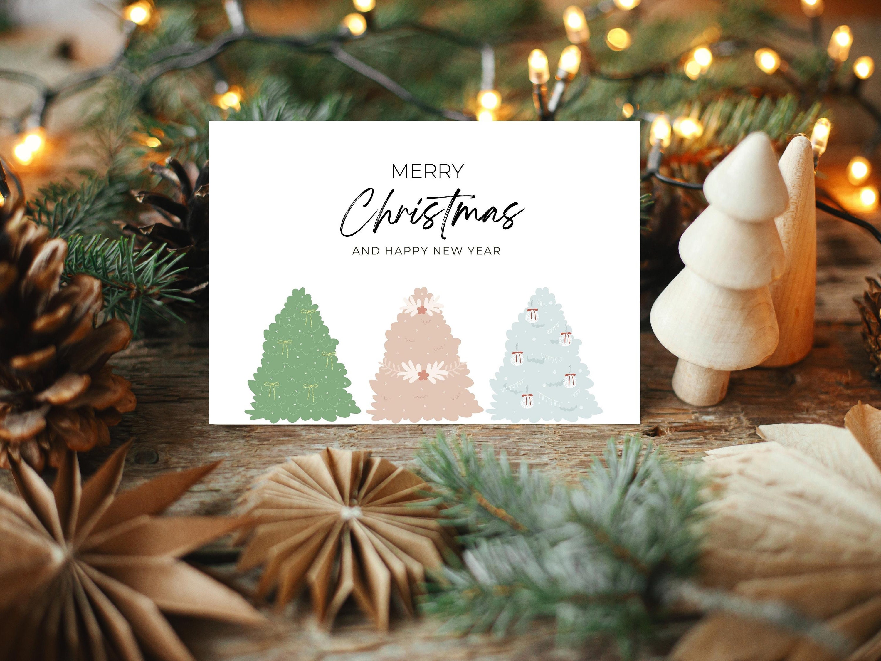 Digital Printable Boho Christmas Trees, Xmas Print at Home Greeting ...