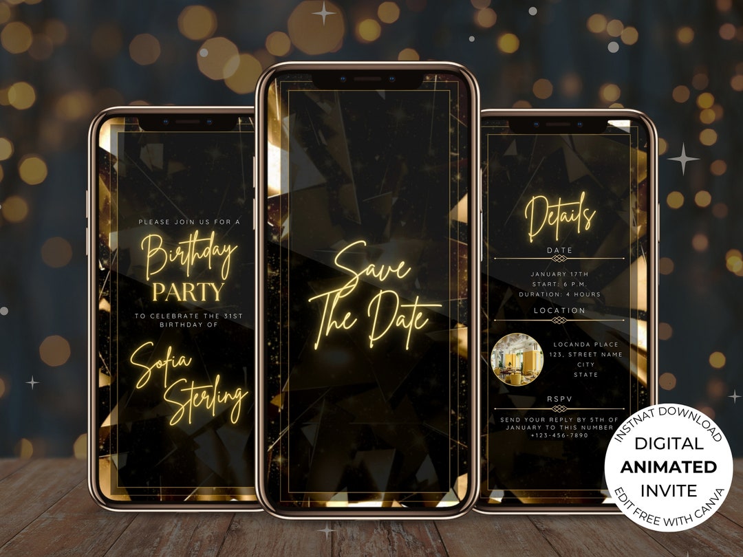 Digital Save the Date Birthday Invitation, Adult Birthday, Black and ...