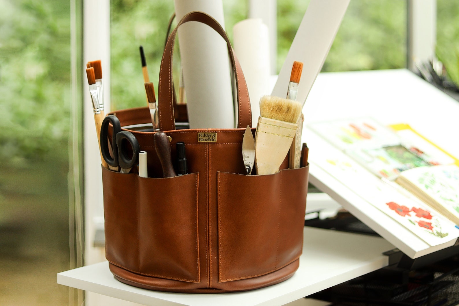 Handmade Leather Artist Tool Bucket: Painting & Pencil Storage - Etsy