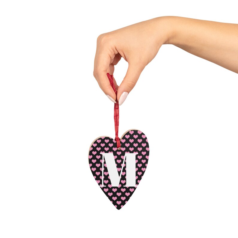 Personalized Initial Letter 'M' Heart Shape Wooden Ornament & Magnet - Etsy