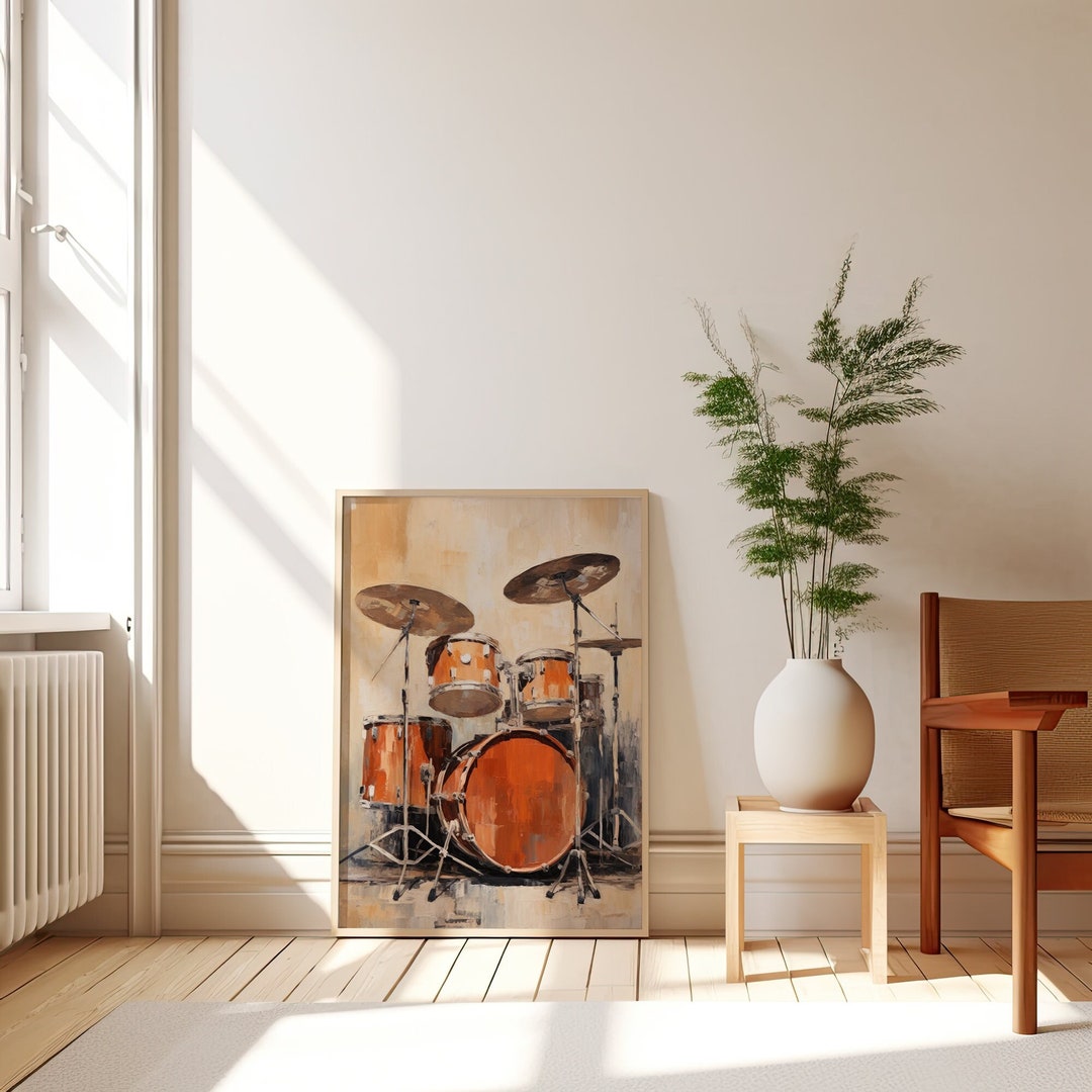 Muted Drum Kit Art Print, Digital Download Print, Drum Kit Printable ...