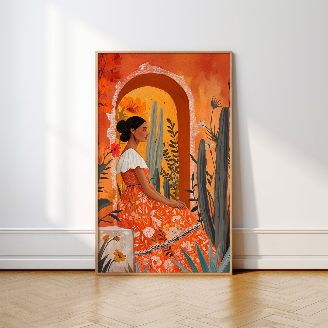 Orange Mexican Woman Illustration, Digital Download Art, Hispanic ...