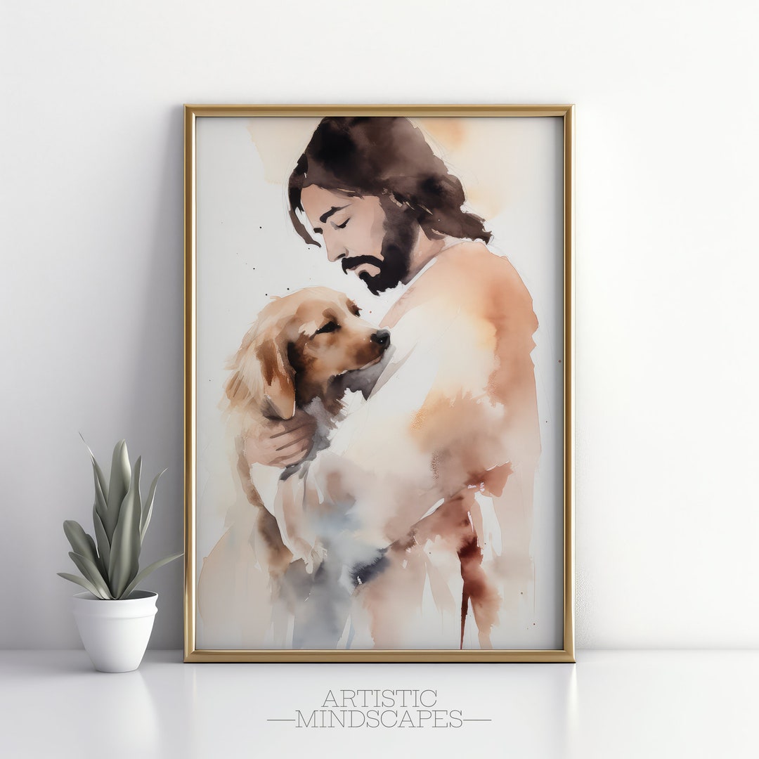 Jesus Wall Art Jesus With A Dog Jesus Print Jesus Poster Jesus Painting ...