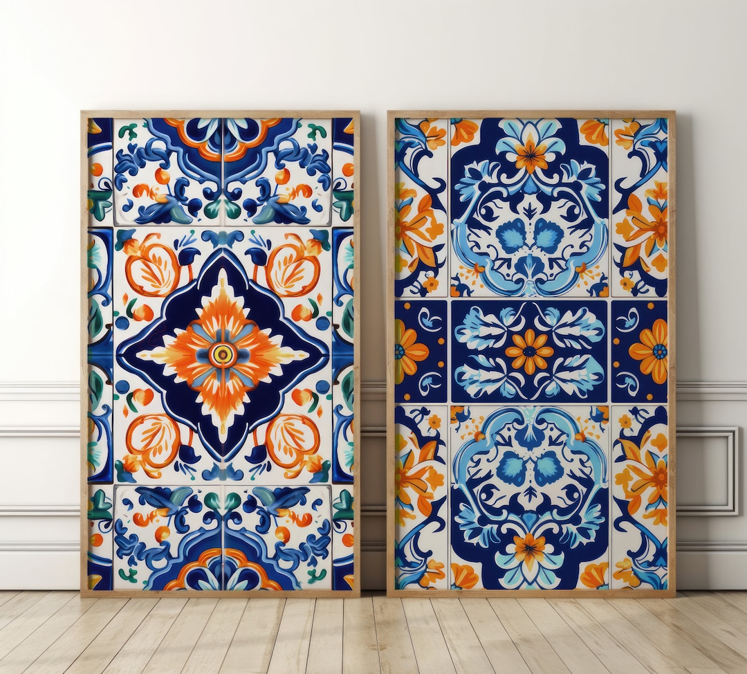 Set of 2 Mexican Talavera Art Print | Mexican Art Pack | Mexico ...