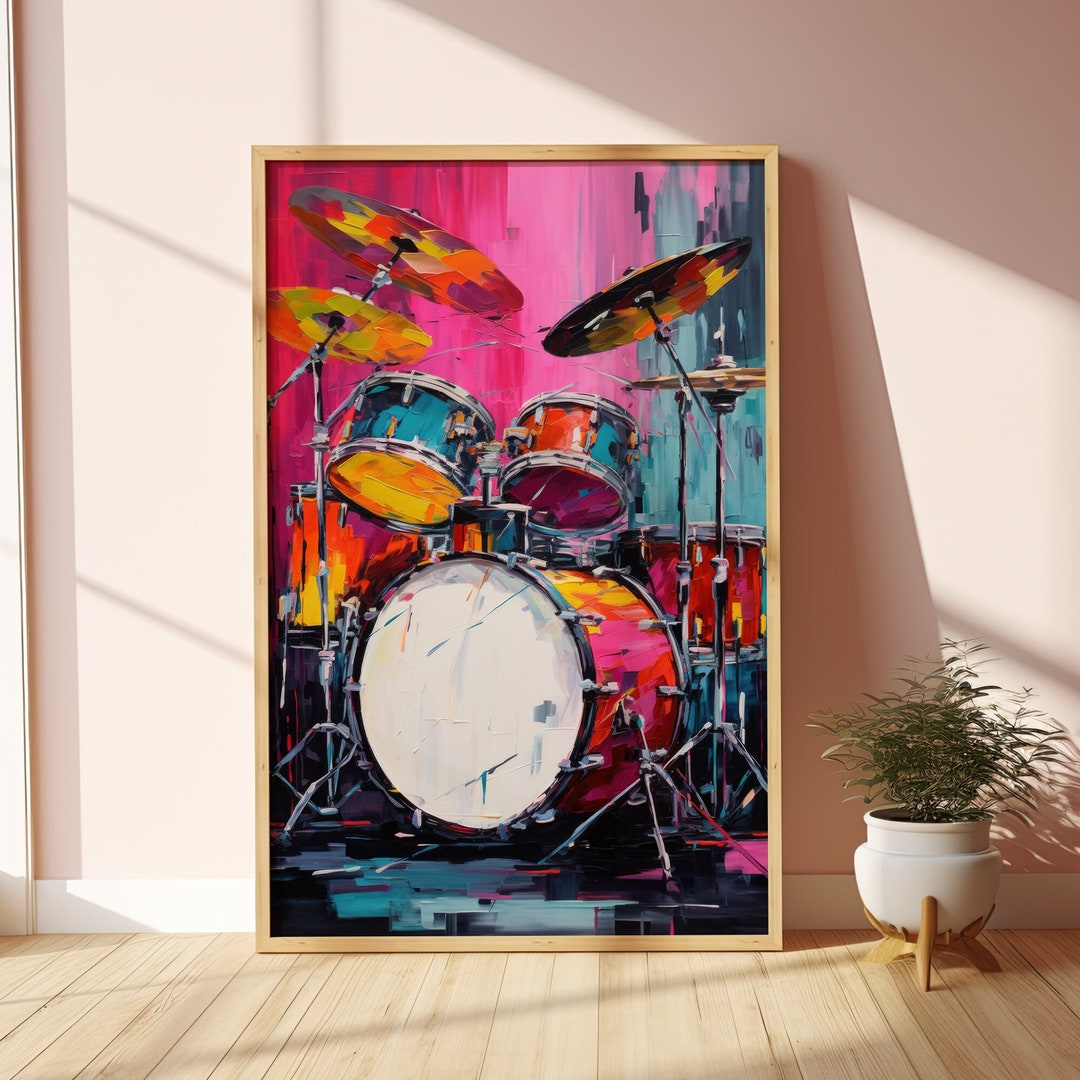 Colorful Drum Kit Art Print, Digital Download Print, Drum Kit Printable ...