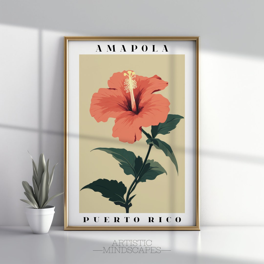 Puerto Rico Wall Art | National Flower Poster | Puerto Rican Art ...