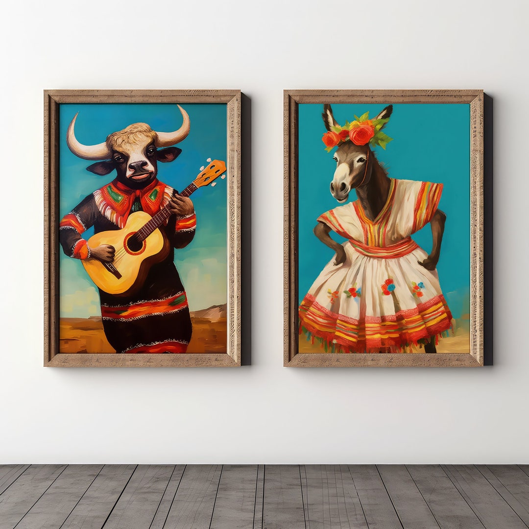 Set of 2 Funny Mexican Wall Art | Mexican Art | Mexico Painting ...