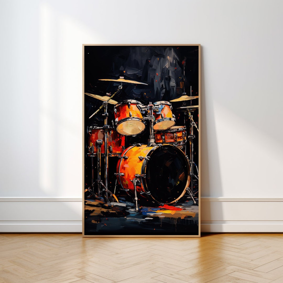 Dark Drum Kit Art Print, Digital Download Print, Drum Kit Printable ...