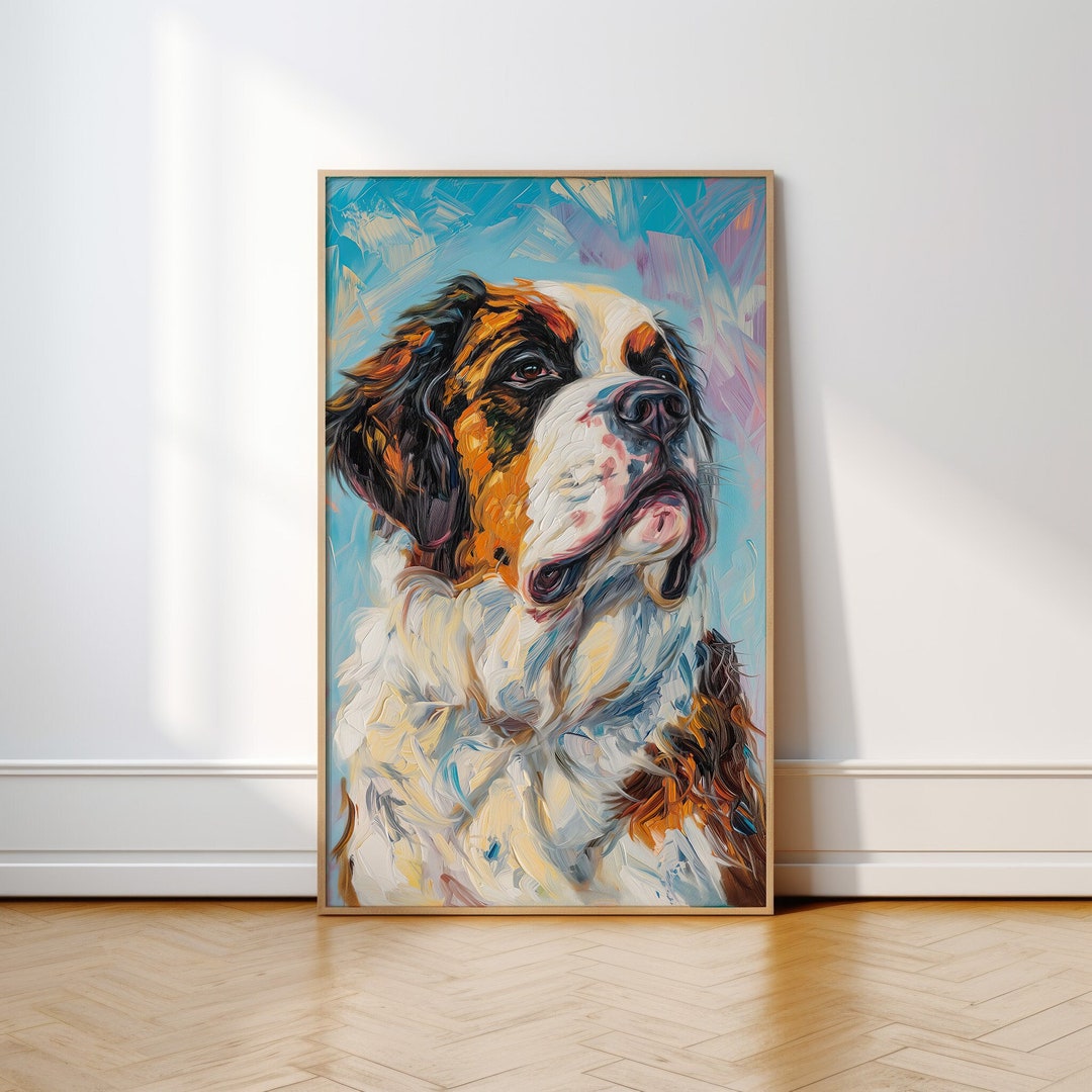 Painted Saint Bernard Wall Art, Digital Download Print, Dog Printable ...
