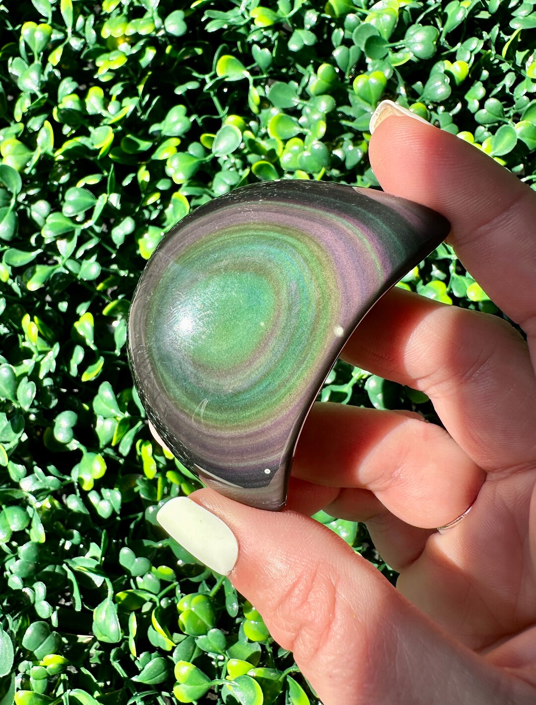 Flashy Rainbow Obsidian Half Moon Carving Obsidian Crescent Moon ...