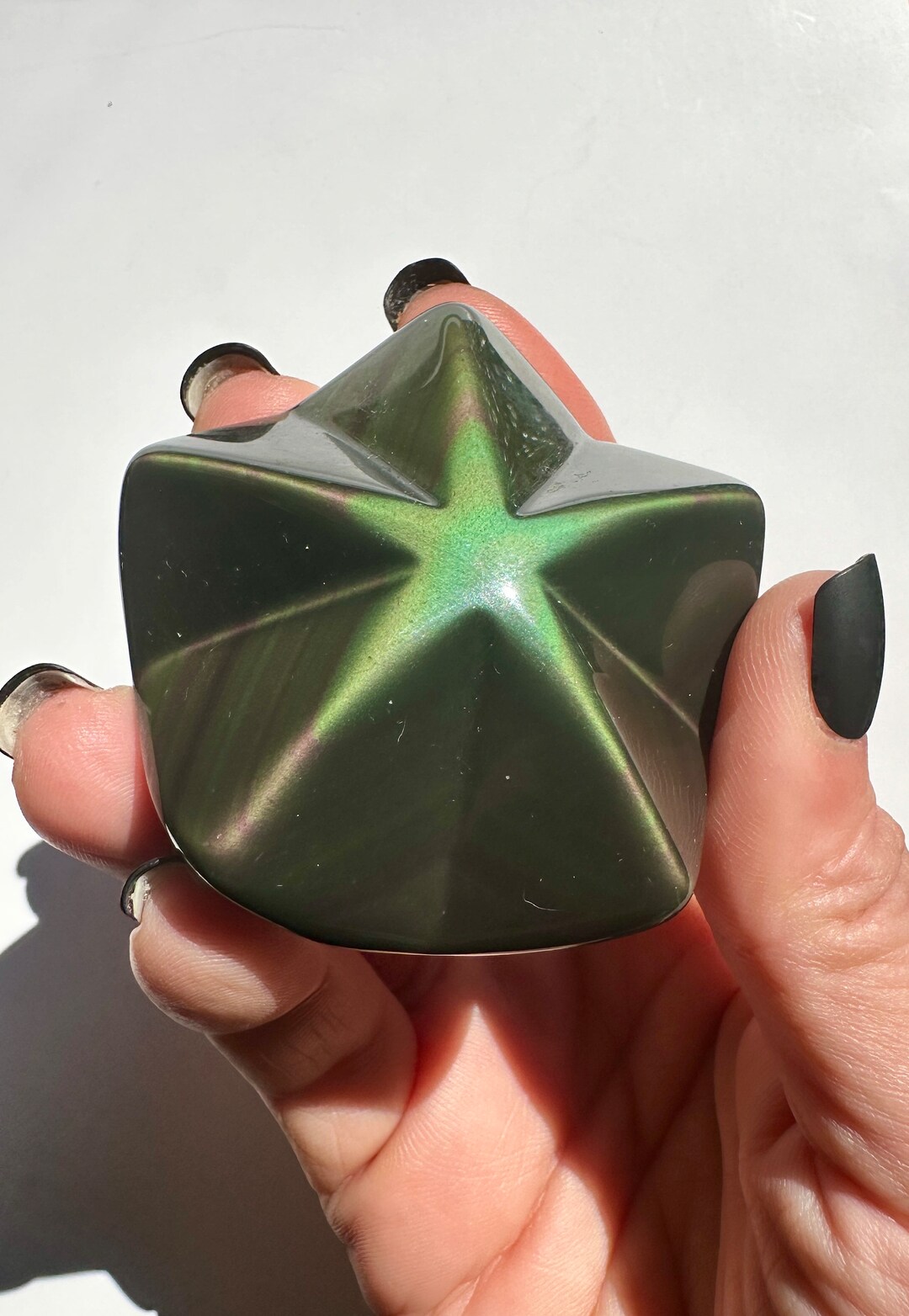 Flashy Rainbow Obsidian Star Carving Purple & Green Flash Obsidian ...