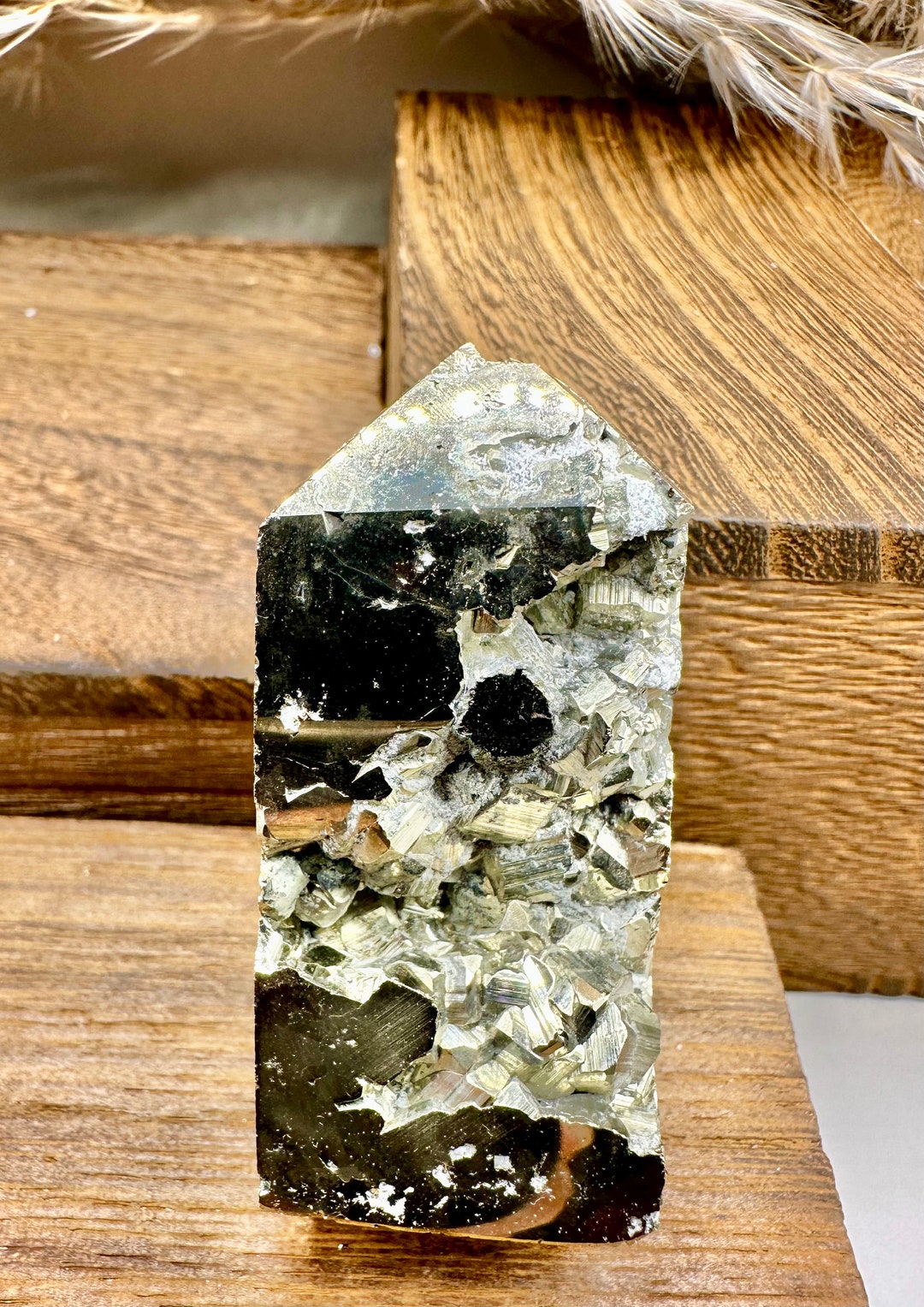Grade AAA Druzy Pyrite Tower RARE High Quality Cubes Golden Pyrite Fool ...