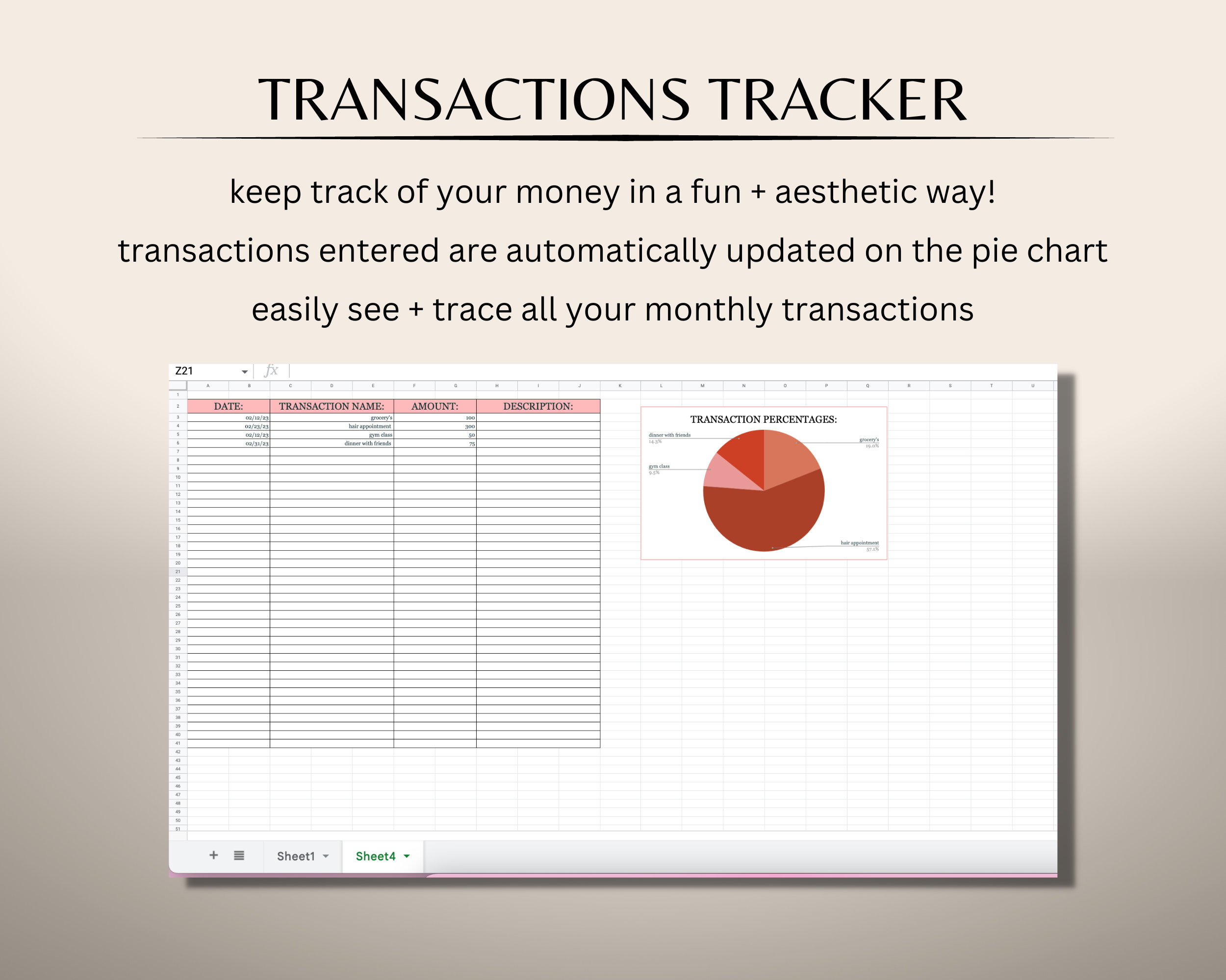 BUDGET PLANNER TEMPLATE, Transaction Tracker, Budget Tracker, Budgeting ...
