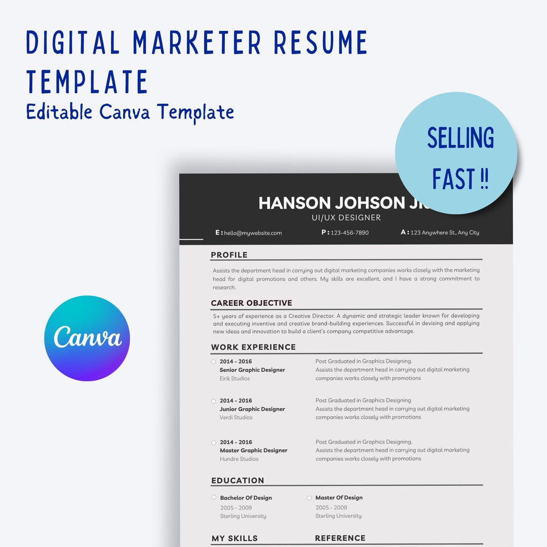 EDITABLE RÉSUMÉ TEMPLATES, Cv Template, Resume Template Canva ...