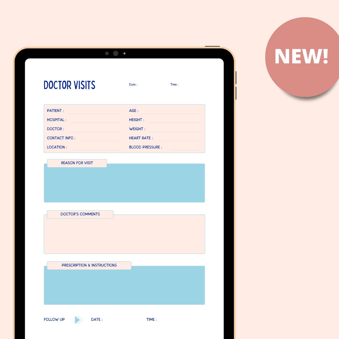 DOCTOR VISITS TRACKER, Instant Download, Doctor Appointment, Health ...