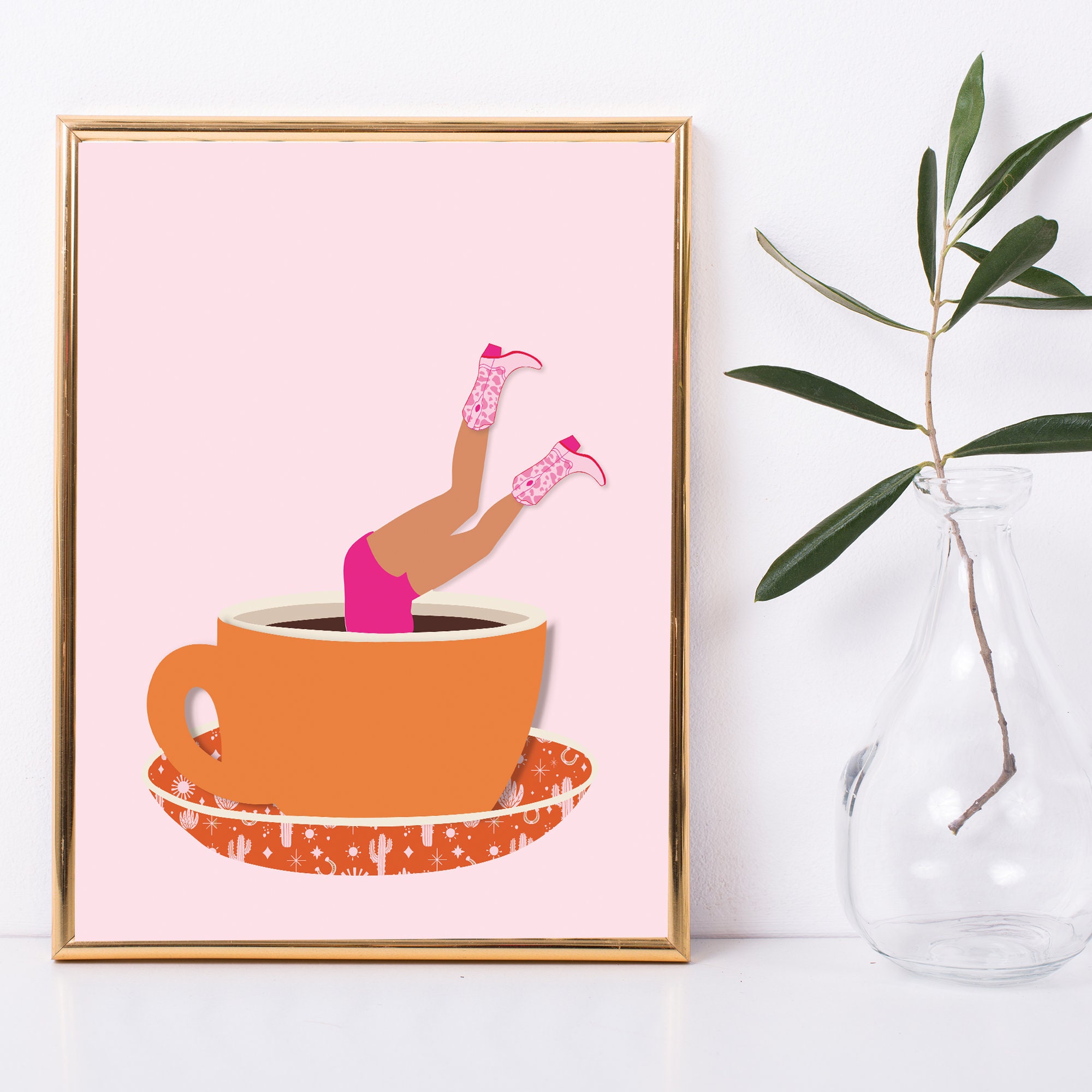 Coffee Poster Pink Wall Art Aesthetic Posters Trendy Wall Art Cowgirl Boot Print Girly Apartment