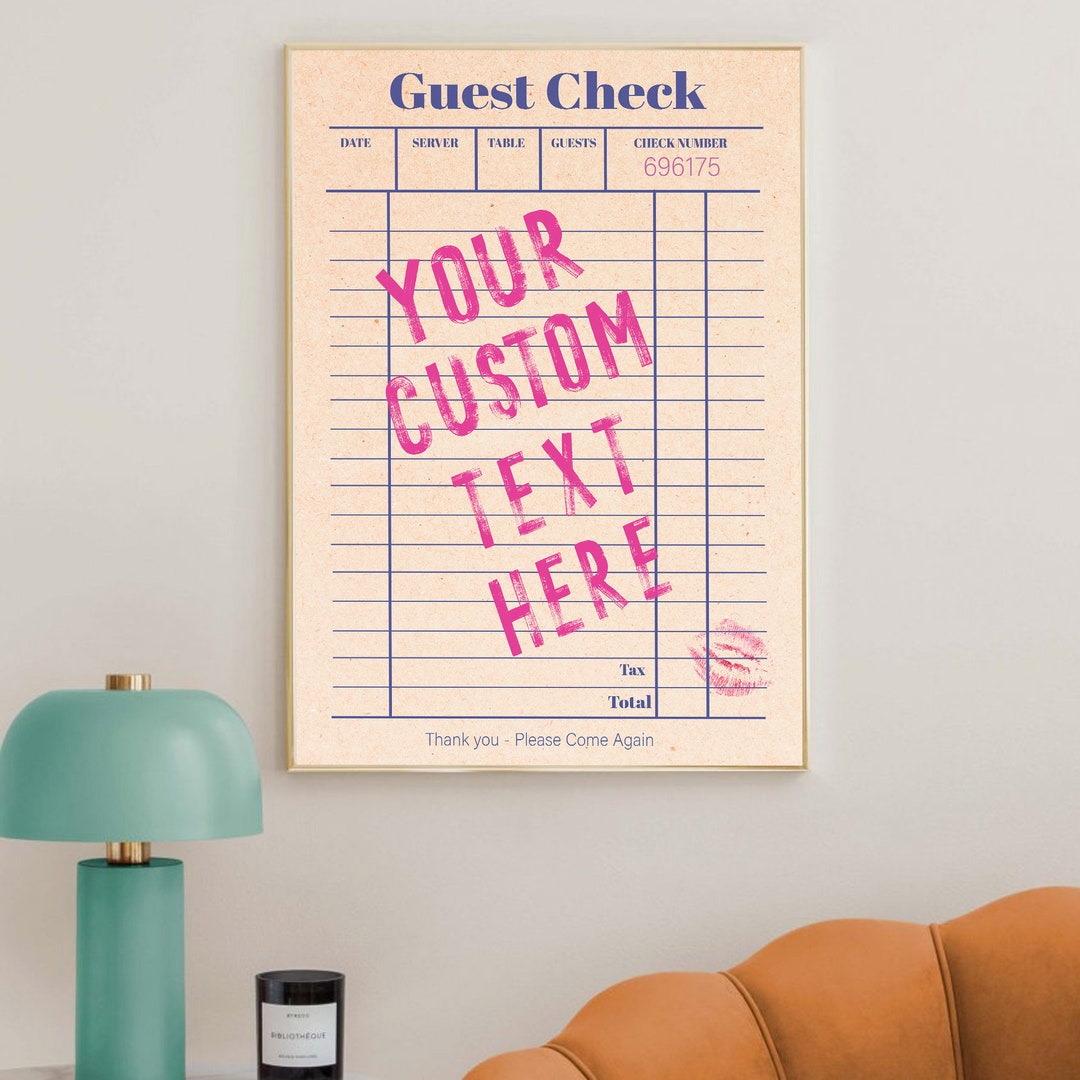 Custom Guest Check Wall Art Guest Check Art Trendy Poster Retro Wall ...