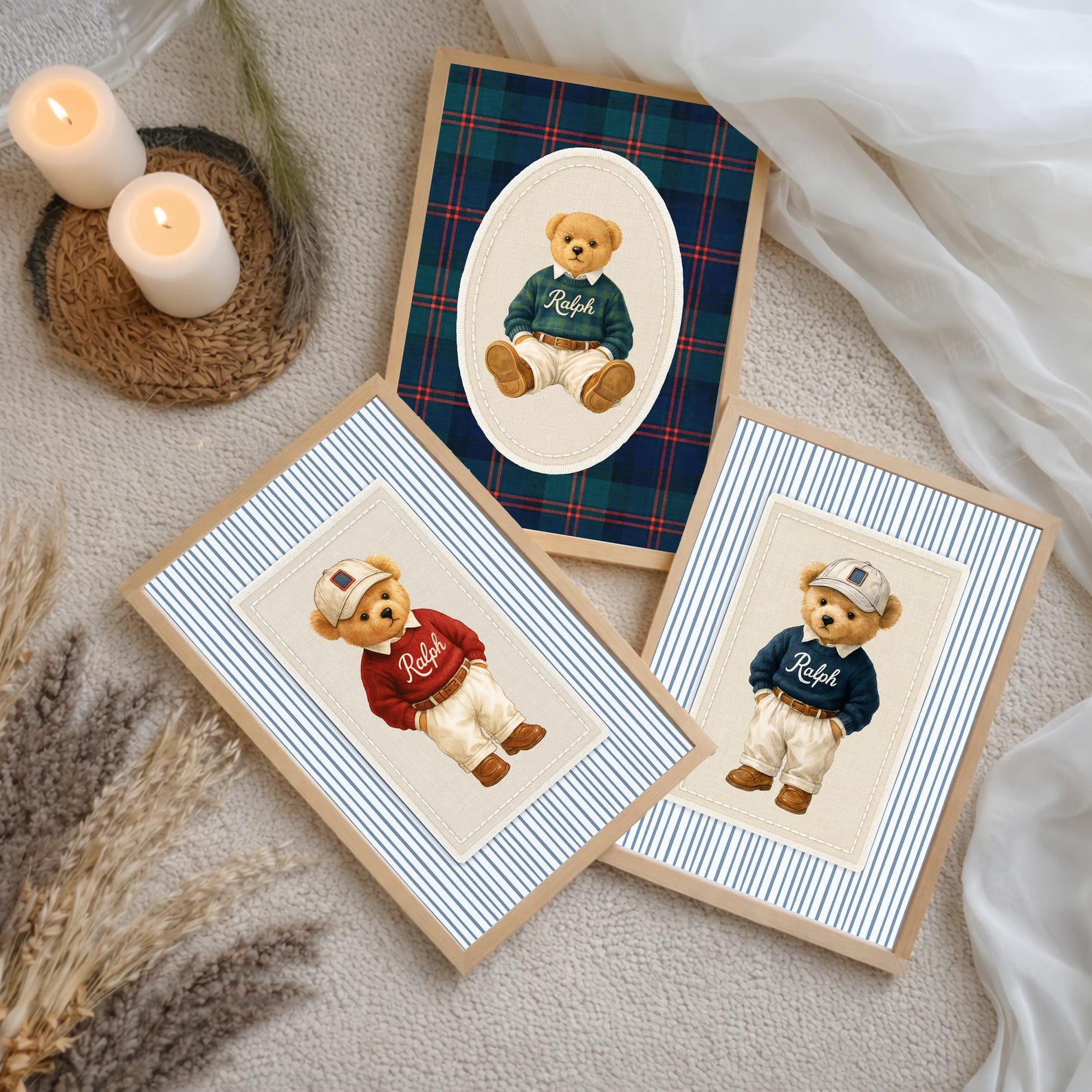 Preppy Teddy Bears Set of 3 Wall Art Print for Nursery or Playroom ...