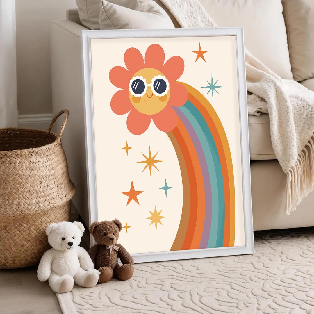 Sunny Rainbow Poster, Modern Kids Art Print, Room Decor, Printable ...