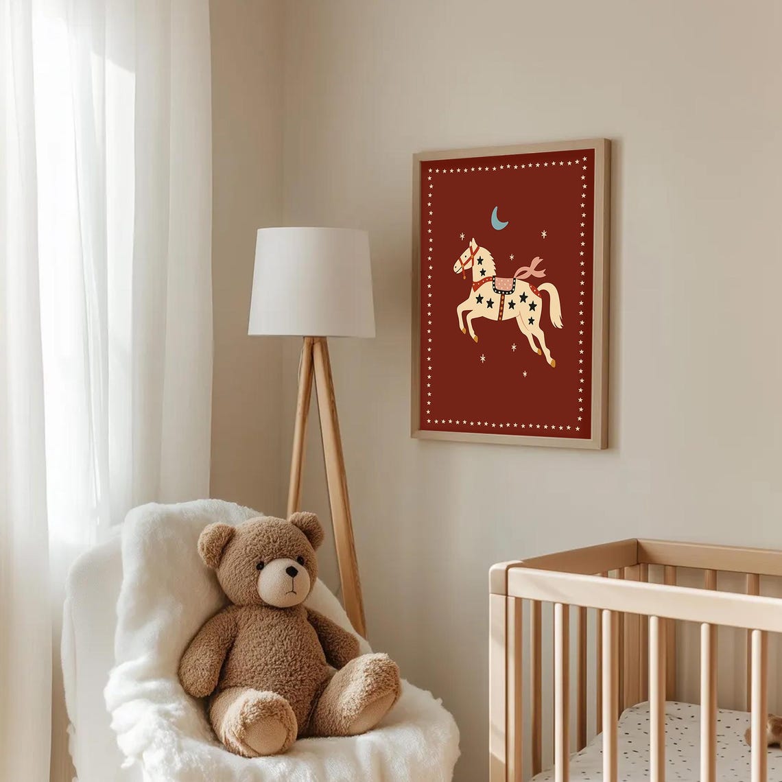Magical Horse Print | Burgundy Red Folk Art | kids Room Decor ...