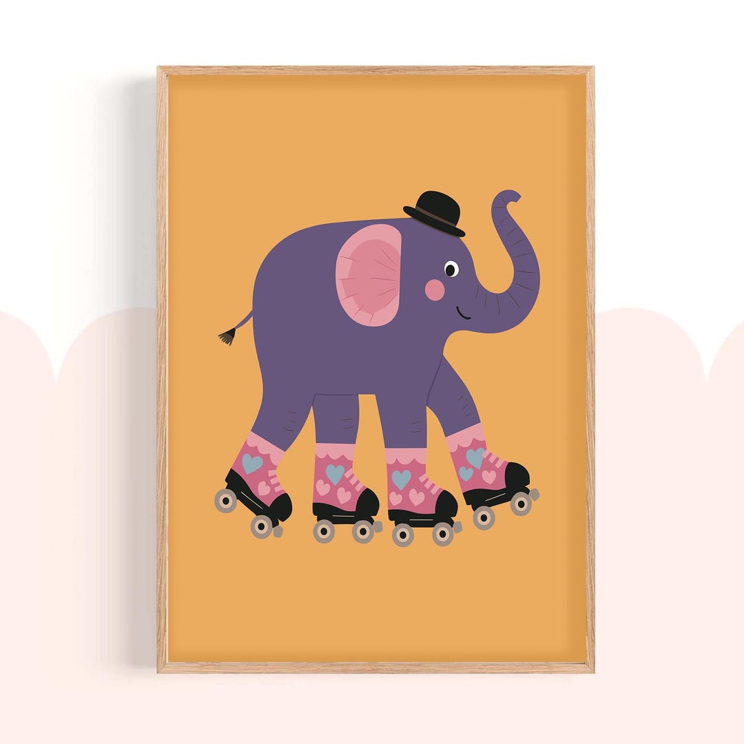 Roller Skating Elephant Print: Whimsical Kids Room Decor (digital ...