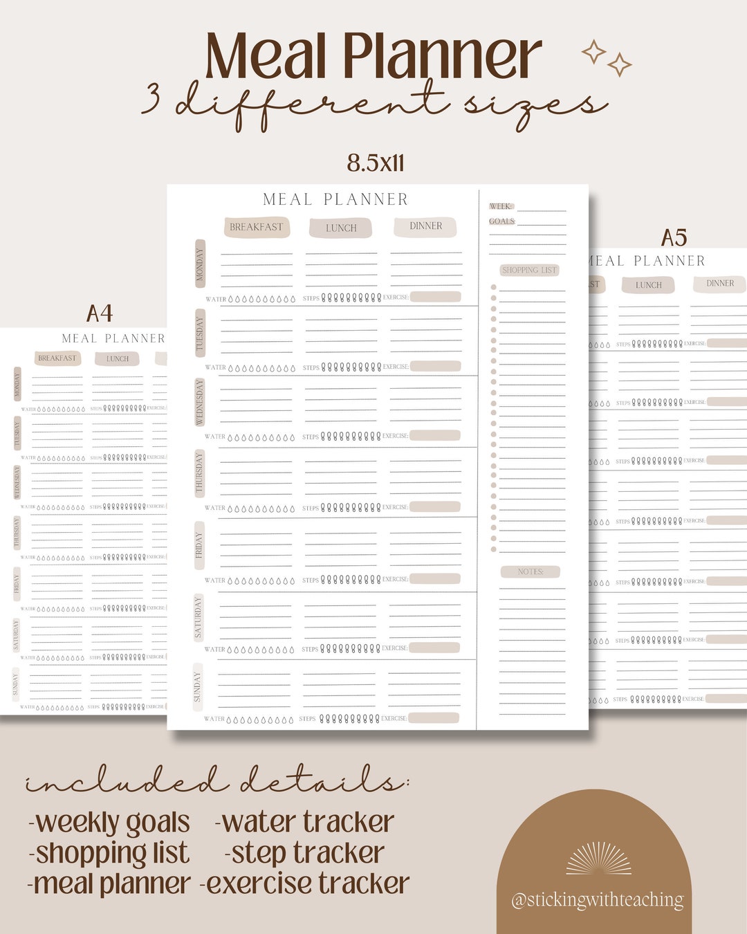 Weekly Meal Planner, Grocery List Printable Template, 7 Day Menu, Food ...