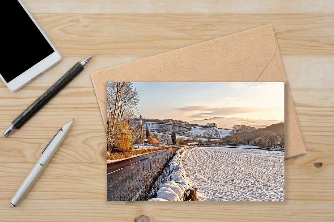 Unusual Original Christmas Card | Snowy Landscape Art Style Card ...