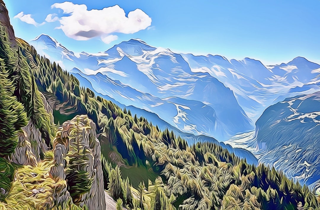 Alps Painting | Switzerland Jungfrau Mountain Landscape | Swiss Alps ...