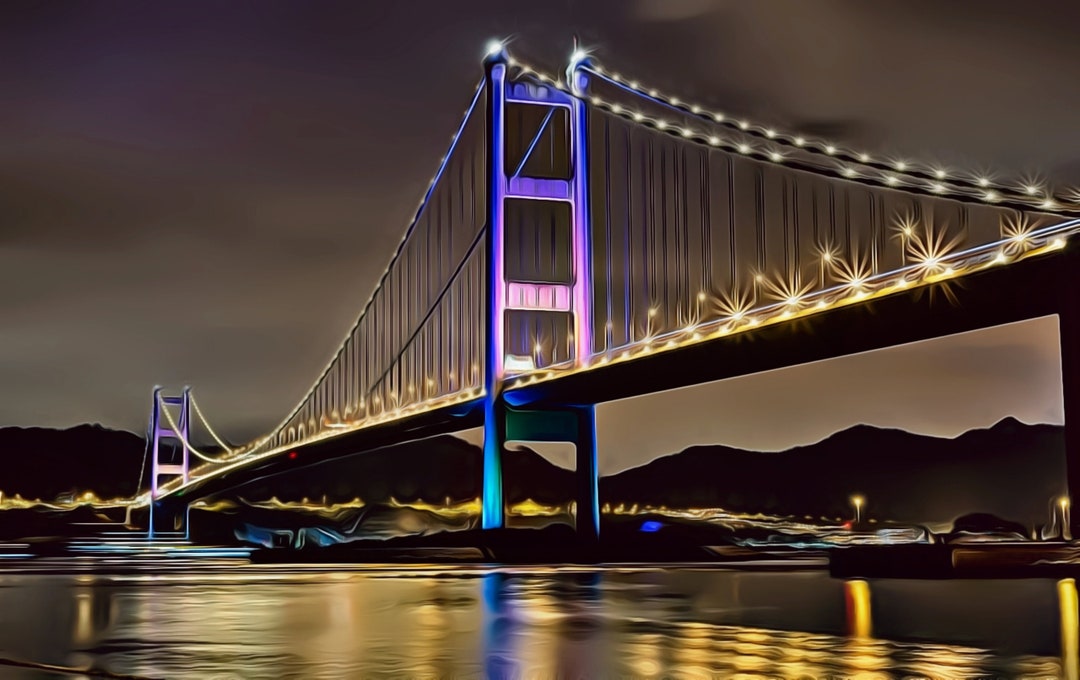 Pont Hong Kong Tsing Ma de nuit Pont suspendu Architecture - Etsy France