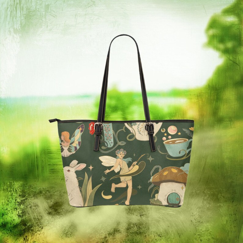 Cottage Core Fairy Gothic Vegan Leather Tote Bag, Nature Inspired ...