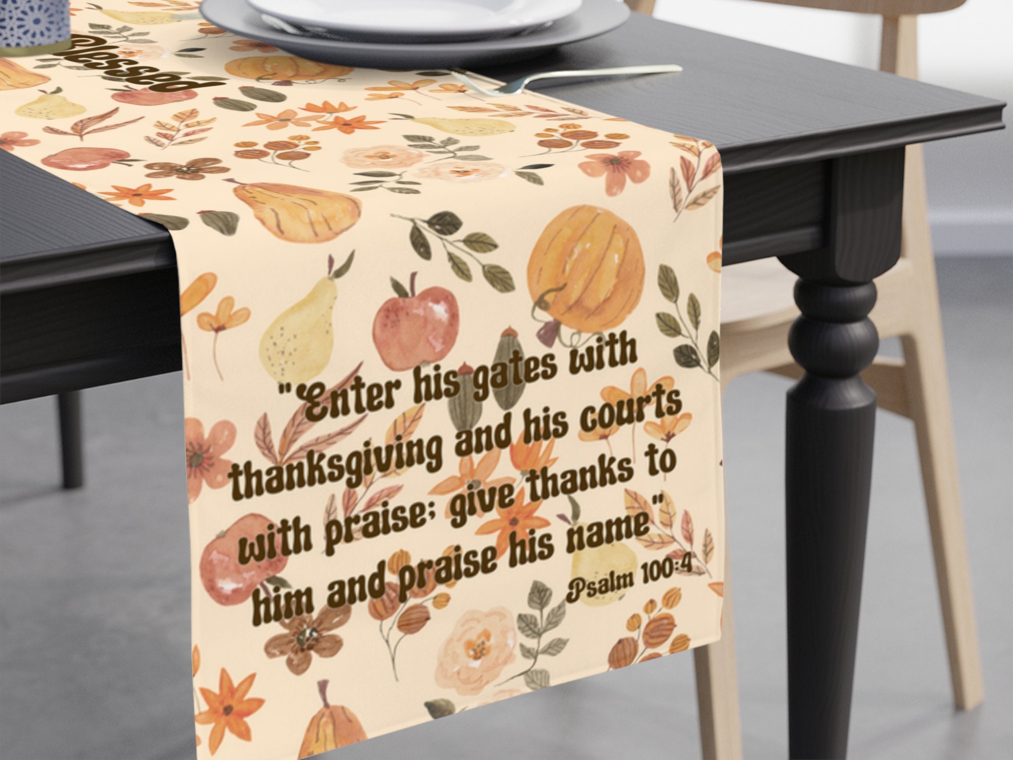 Bible Verse Thanksgiving Table Runner, Fall Table Thanksgiving Decor ...