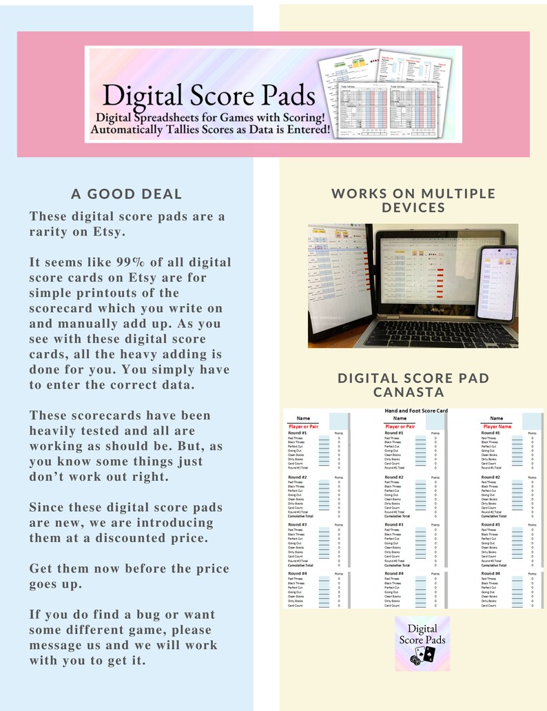 Canasta Digital Score Pads, Sheets, Cards. Canasta Card Game. Digital ...