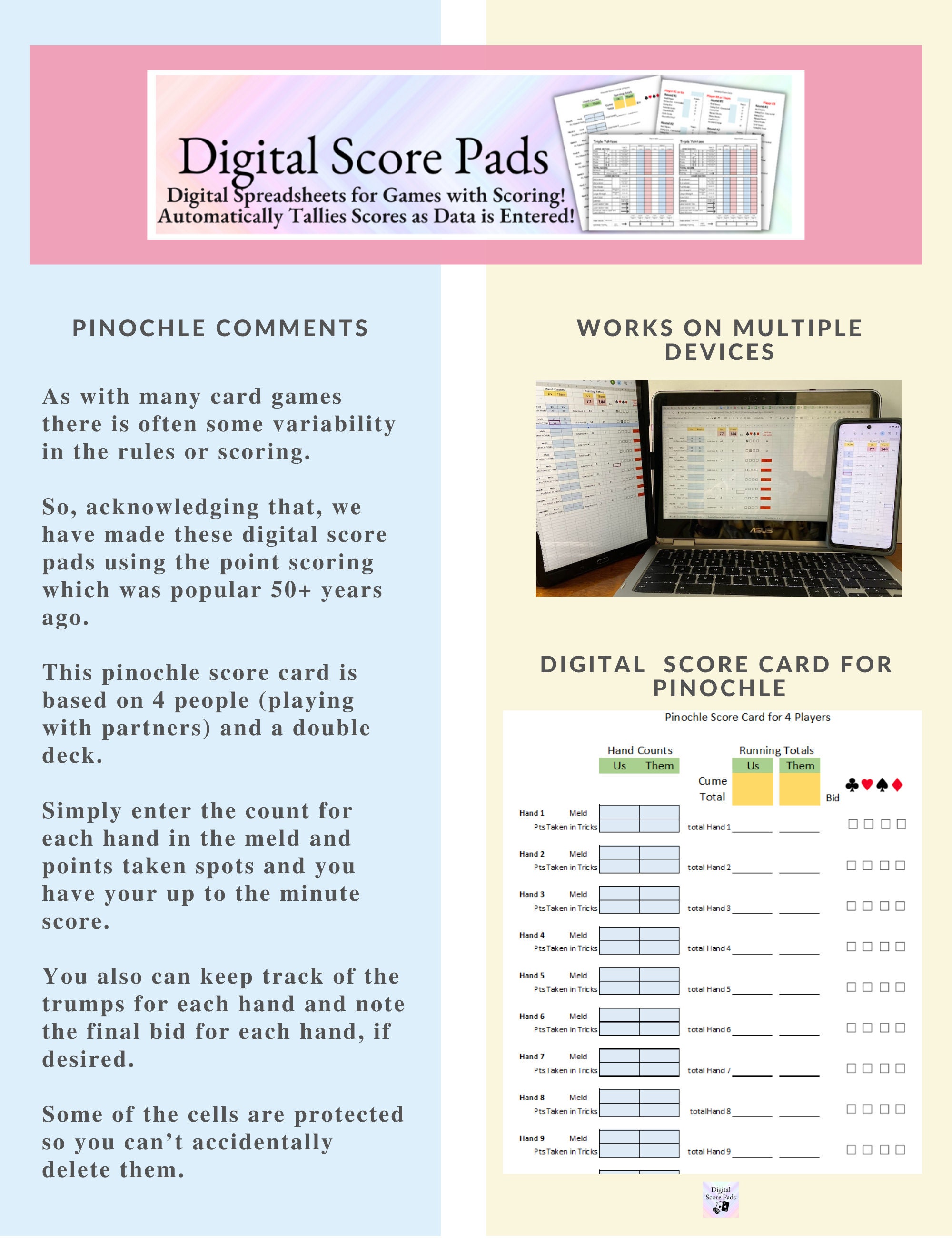 Pinochle Digital Score Pads, Sheets, Cards. Pinochle Card Game. Digital ...
