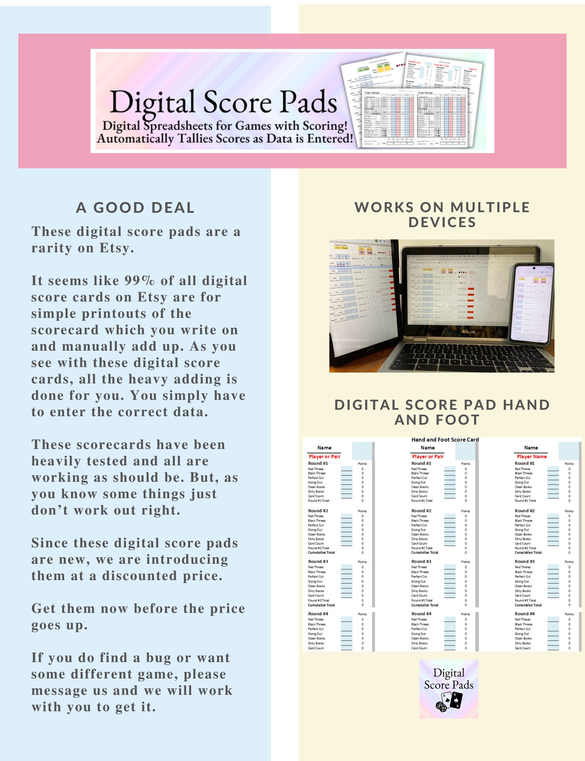 Hand and Foot Digital Score Pads, Sheet, Card. Hand and Foot Card Game ...