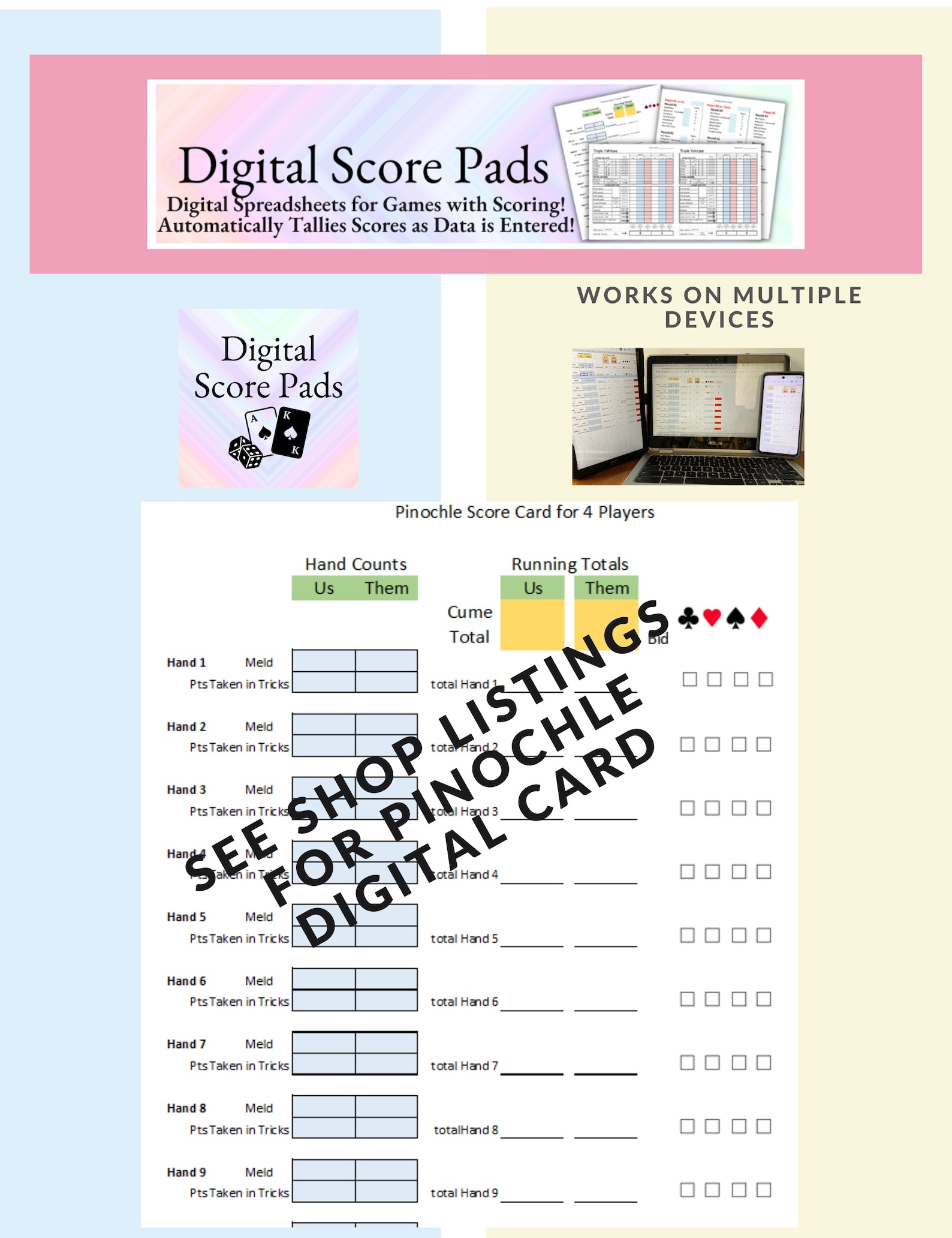 Hand and Foot Digital Score Pads, Sheet, Card. Hand and Foot Card Game ...