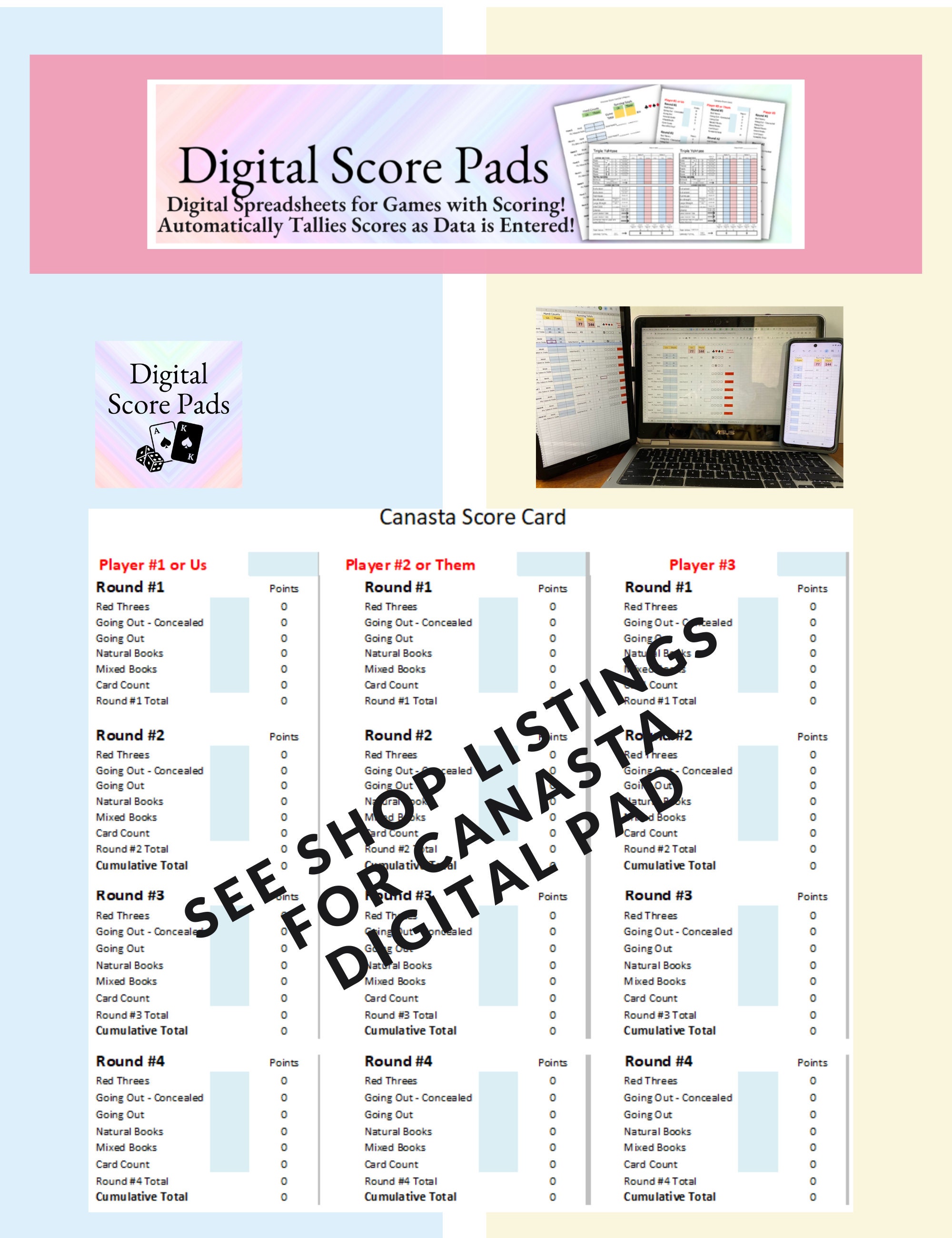 Pinochle Digital Score Pads, Sheets, Cards. Pinochle Card Game. Digital ...