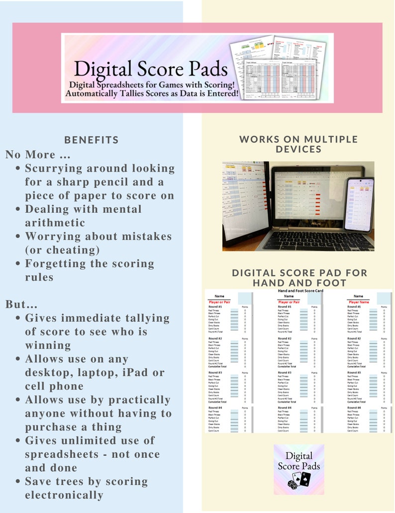 Hand and Foot Digital Score Pads, Sheet, Card. Hand and Foot Card Game ...