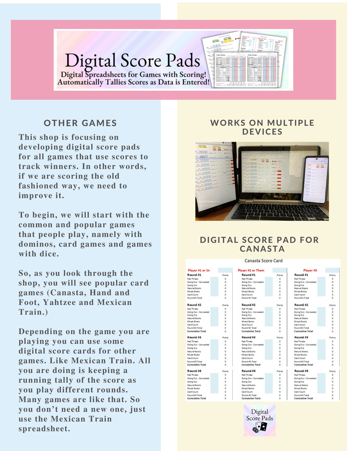 Canasta Digital Score Pads, Sheets, Cards. Canasta Card Game. Digital ...