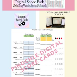 Pinochle Digital Score Pads, Sheets, Cards. Pinochle Card Game. Digital ...